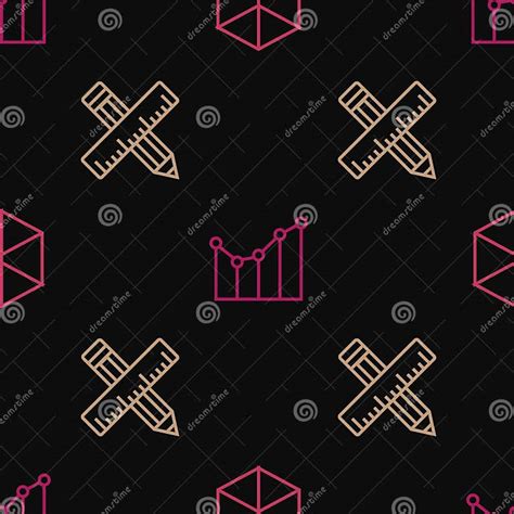 Set Line Geometric Figure Cube Crossed Ruler And Pencil And Graph Schedule Chart Diagram On
