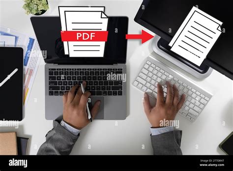 Pdf Button On Screen Laptop Computer Converting Process Of Document To