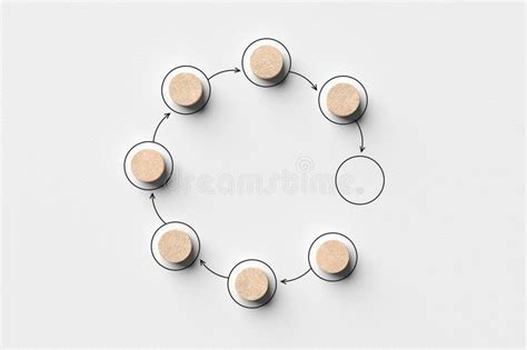 Circular Process Showing Progress With Wooden Pieces And Arrows Stock