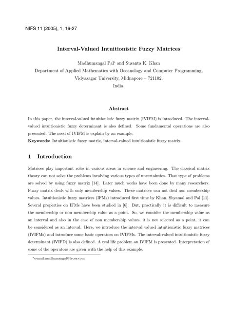pdf interval valued intuitionistic fuzzy matrices