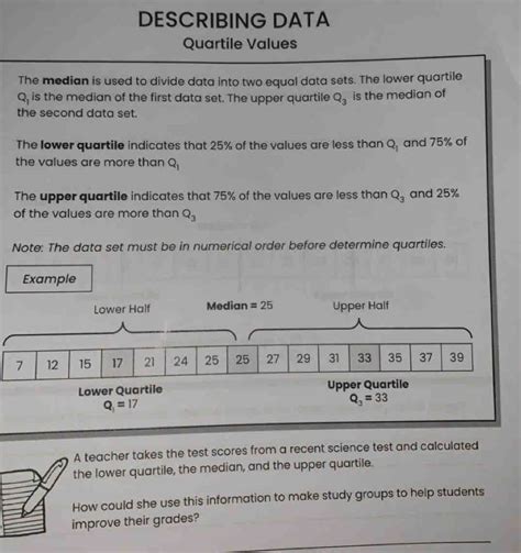 solved describing data quartile values the median is used to divide