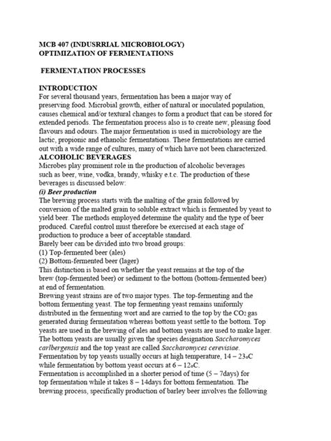 Mcb 407 Lecture 3 Pdf Brewing Beer