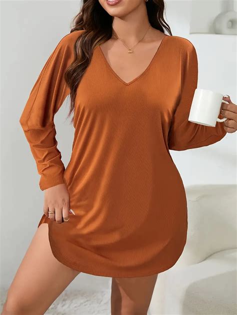 Plus Size Sexy Nightdress Womens Plus Batwing Sleeve V Neck Temu