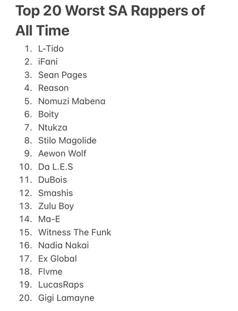 The List Of 20 Worst Sa Rappers Of All Time Trends On Social Media