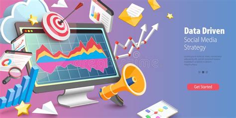 3d vector conceptual illustration of data driven social media strategy stock illustration