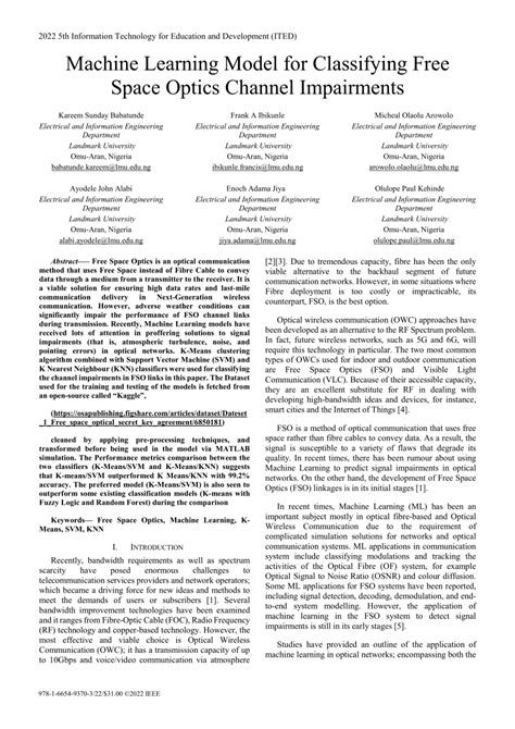 PDF Machine Learning Model For Classifying Free Space Optics Channel Impairments