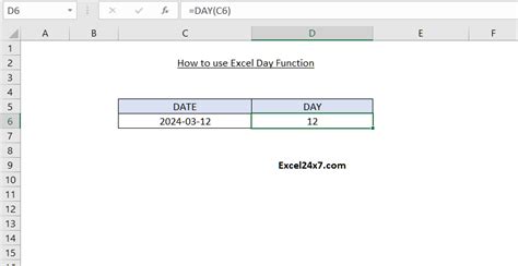 How To Use Excel Day Function Excel 24x7