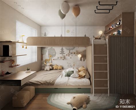 现代原木儿童房3d模型下载【id 1156538021】 知末3d模型网