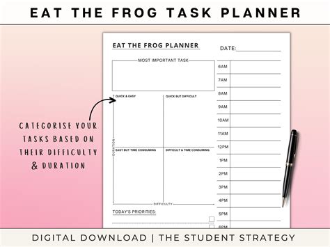 Eat The Frog Daily Task Priority Planner Hourly Time Blocking Schedule Stop