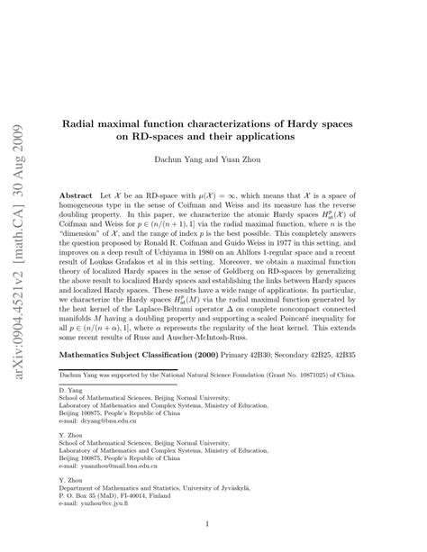 Pdf Radial Maximal Function Characterizations Of Hardy Spaces On Rd