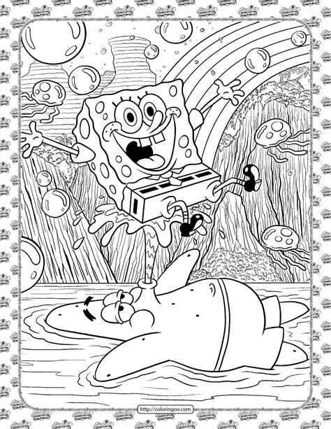 Spongebob Swimming In The Water Coloring Page