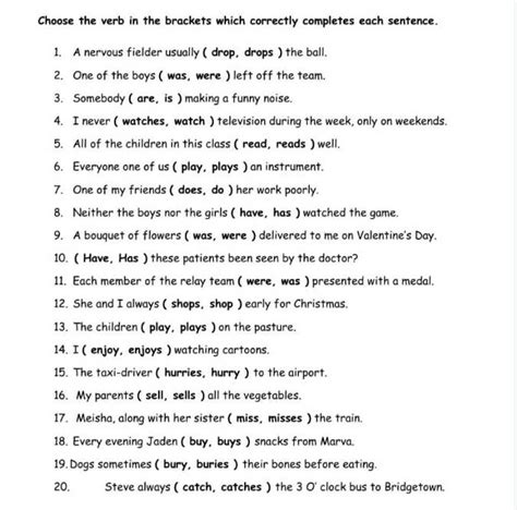 Choose The Verb In The Brackets Which Correctly Completes Each Sentence
