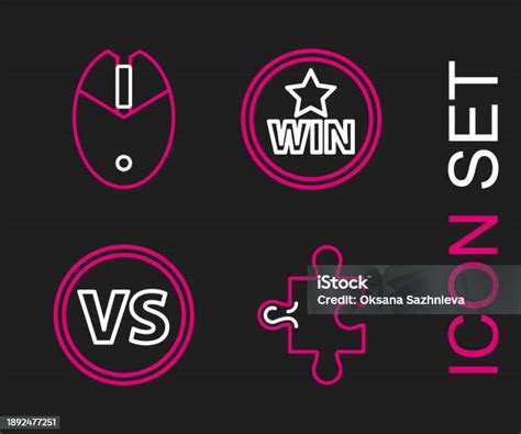 세트 라인 퍼즐 조각 Vs 대 전투 메달 및 컴퓨터 마우스 게임 아이콘 벡터 1에 대한 스톡 벡터 아트 및 기타 이미지 1