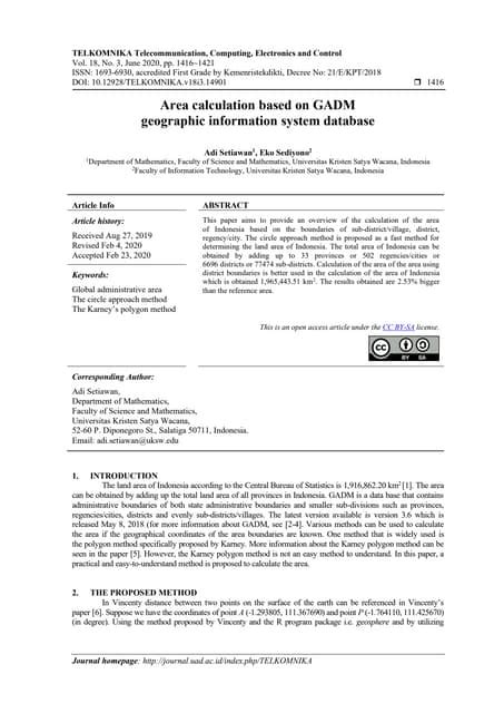 Area Calculation Based On Gadm Geographic Information System Database Pdf