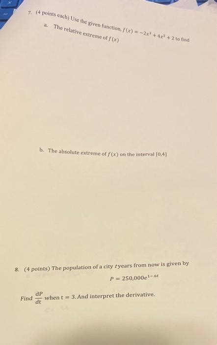 Solved 7 4 Points Each Use The Given Function X 2x Chegg Com