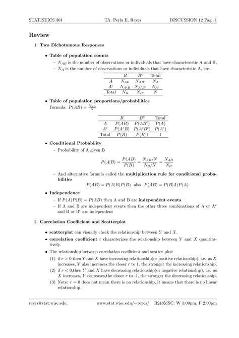 Review Sheet For Exam Introduction To Statistical Methods Stat 301