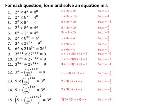 Applying The Rules Of Indices To Form And Solve Equations Variation