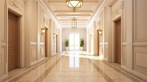 멋진 3d 렌더링 천장 조명으로 조명된 대리석과 베이지색 목재의 놀라운 조화를 이루는 우아한 클래식 로비 홀 빈티지 룸 현관 배경 일러스트 및 사진 무료 다운로드