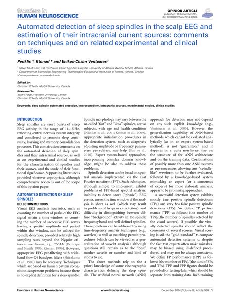 Pdf Automated Detection Of Sleep Spindles In The Scalp Eeg And