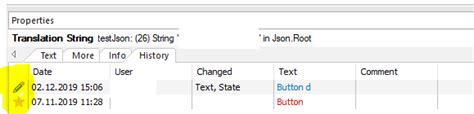 what do the icons from the properties window history view represent