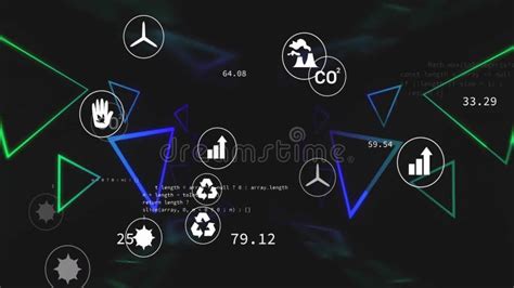 Animated Geometric Shapes And Environmental Icons Processing Data In