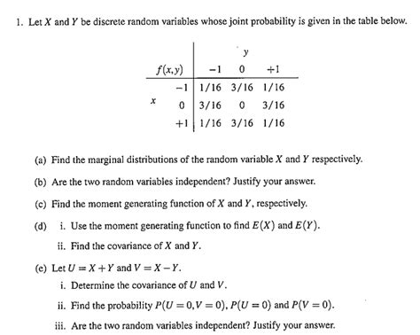 Solved 1 Let X And Y Be Discrete Random Variables Whose