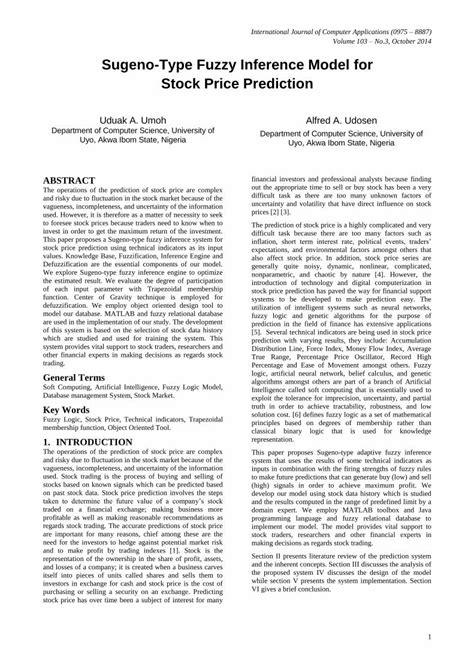 Pdf Sugeno Type Fuzzy Inference Model For Stock Price Prediction