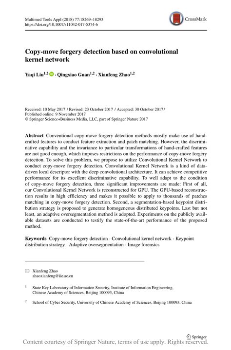 Copy Move Forgery Detection Based On Convolutional Kernel Network Request Pdf