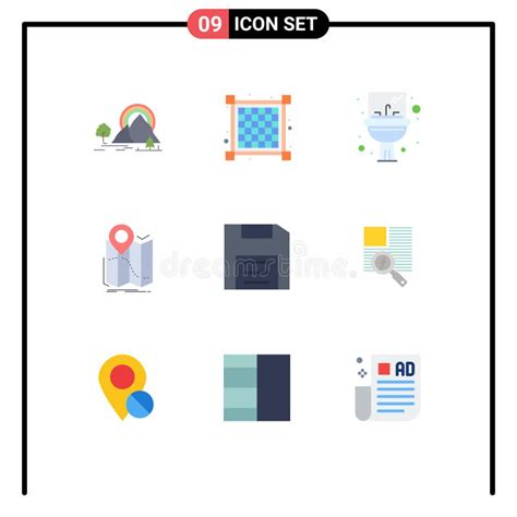 User Interface Pack Of 9 Basic Flat Colors Of Computers Navigation Bathroom Map Gps Stock
