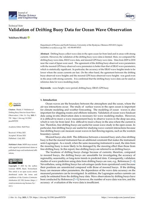 Pdf Validation Of Drifting Buoy Data For Ocean Wave Observation