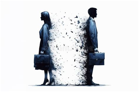 Painted Color Ink Illustration Man And Woman Stand With Their Backs To