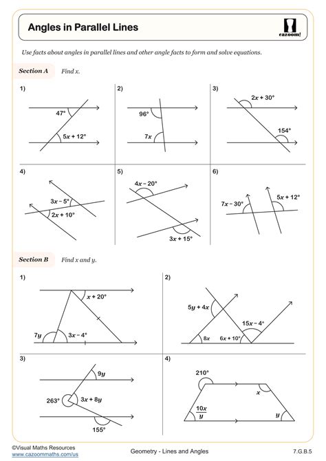 Algebraic Angles In Parallel Lines Worksheet Fun And Engaging 7th Grade Geometry Worksheet