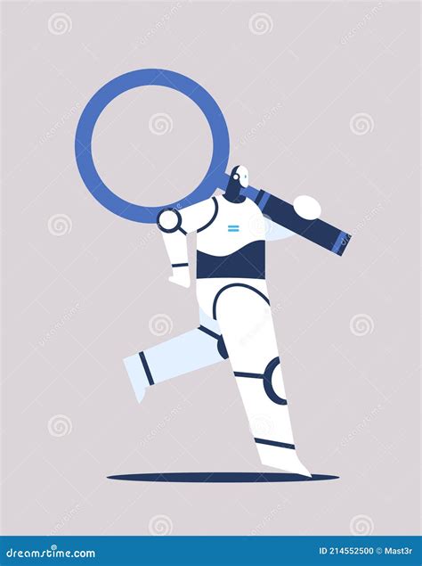 Cute Robot With Magnifying Glass Modern Robotic Character Artificial Intelligence Technology