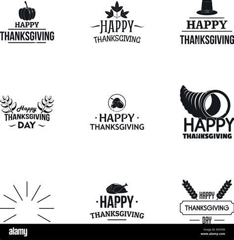 Happy Thanksgiving Day Logo Set Simple Set Of 9 Happy Thanksgiving Day
