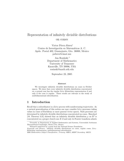 Pdf Representation Of Infinitely Divisible Distributions On Cones