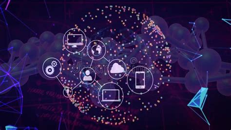 Digital Icons Network With Colorful Dots Forming Animation Over