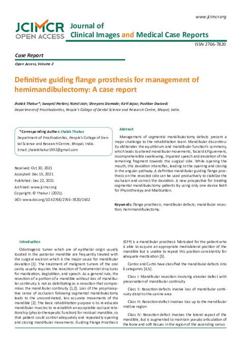 Pdf Definitive Guiding Flange Prosthesis For Management Of Hemimandibulectomy A Case Report