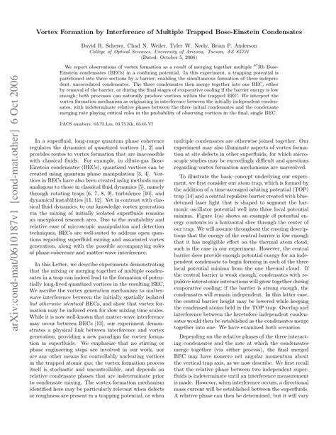 Pdf Vortex Formation By Interference Of Multiple Trapped Bose Einstein Condensates