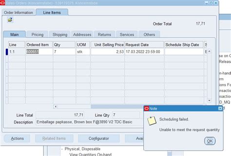 Scheduling Error Message Scheduling Failed Unable To Meet Request Quantity Oracle Forums