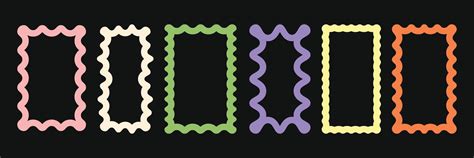 Color Squiggle Frames Set Zigzag Wavy Edges Retro Frames Psychedelic Rectangles Photo Frames