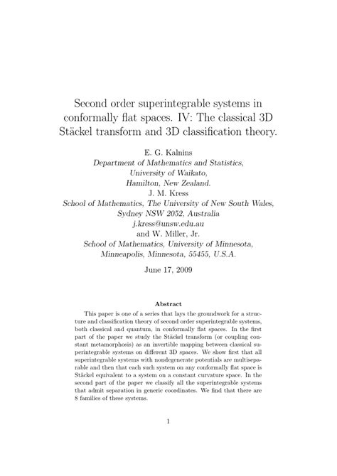 Pdf Second Order Superintegrable Systems In Conformally Flat Spaces Iv The Classical 3d