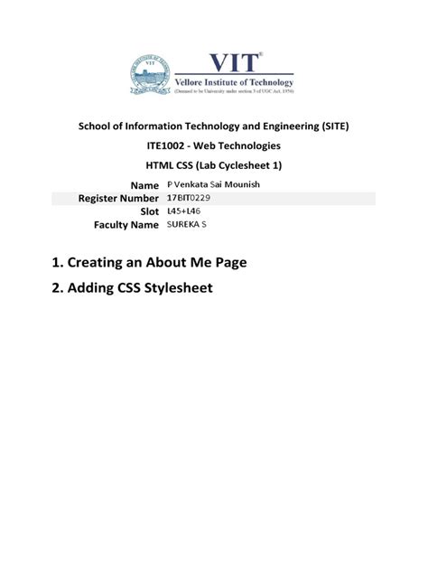 Creating An About Me Page 2 Adding Css Stylesheet Pdf Html