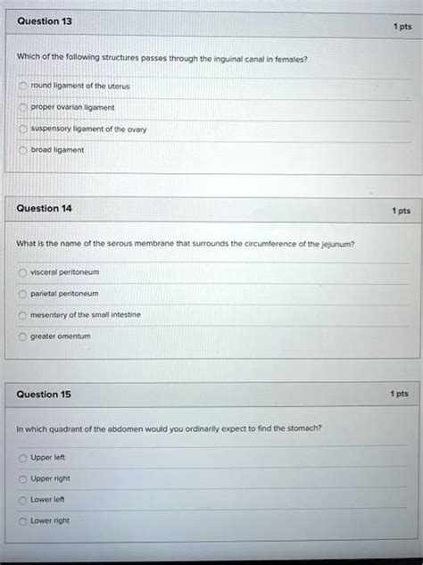 Solved Which Of The Following Structures Passes Through The Inguinal Canal In Females A Round