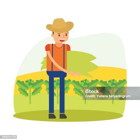 누가 만화 캐릭터 분야에 작물 양배추 나 꽃 양배추 심기는 귀여운 농부 과일에 대한 스톡 벡터 아트 및 기타 이미지 과일