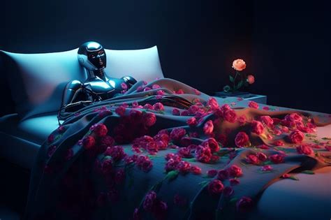 Premium Ai Image A Robot In A Bed With Flowers On It