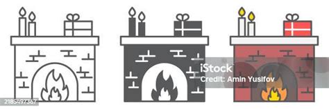 크리스마스 벽난로 라인 아이콘 컬렉션 크리스마스와 인테리어 벽난로 벡터 아이콘 세트 벡터 그래픽 편집 가능한 획 윤곽선 기호 Eps 10 0명에 대한 스톡 벡터 아트 및