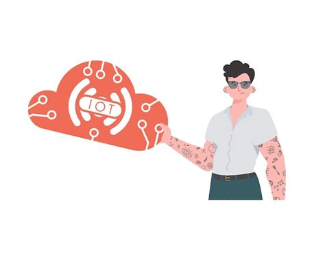 Premium Vector A Man Is Holding An Iot Icon In His Hands Internet Of