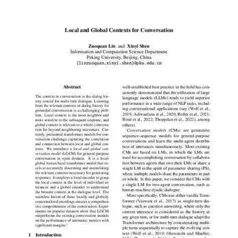 Local And Global Contexts For Conversation Acl Anthology