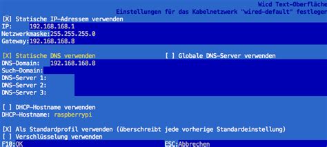 Raspberry Pi IPv4 Konfiguration Mit Dem Netzwerk Manager Wicd Curses