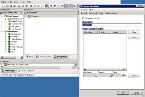 How To Create Exceptions In The SAP BW Query Designer
